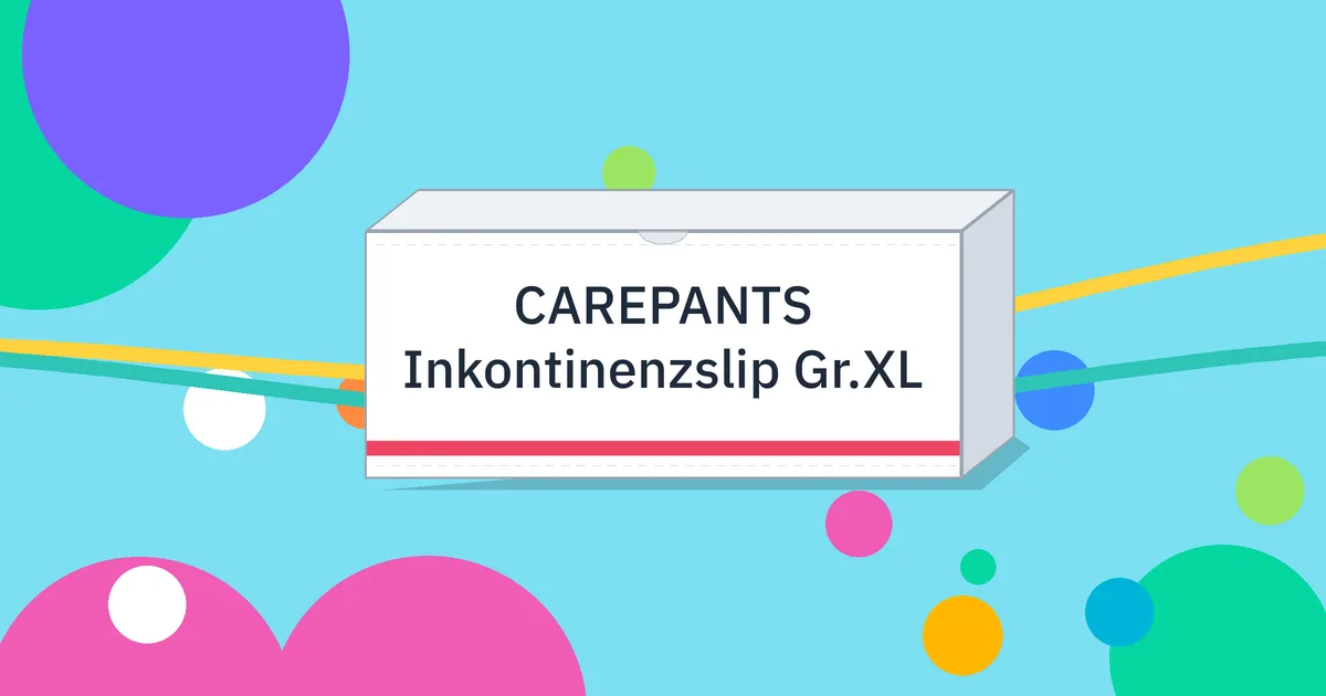 Symbolbild: Packung mit der Aufschrift CAREPANTS Inkontinenzslip Gr.XL (PZN 20014286) – Verfügbarkeit und Bezug in Apotheken in Frankfurt am Main