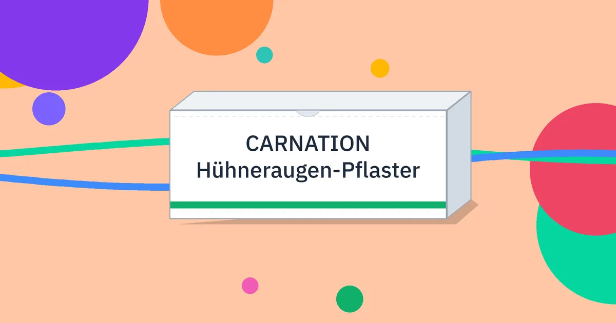 Symbolbild: Packung mit der Aufschrift CARNATION Hühneraugen-Pflaster (PZN 06326949) – Verfügbarkeit und Bezug in Apotheken in Frankfurt am Main