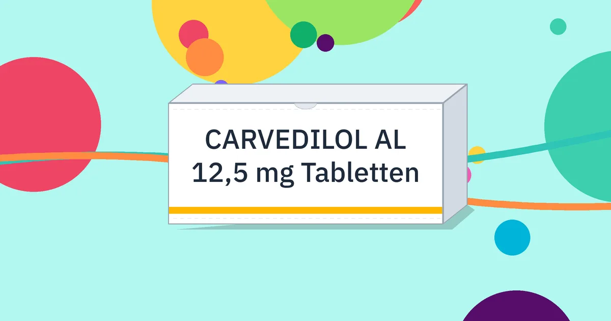 Symbolbild: Packung mit der Aufschrift CARVEDILOL AL 12,5 mg Tabletten (PZN 00014025) – Verfügbarkeit und Bezug in Apotheken in Frankfurt am Main