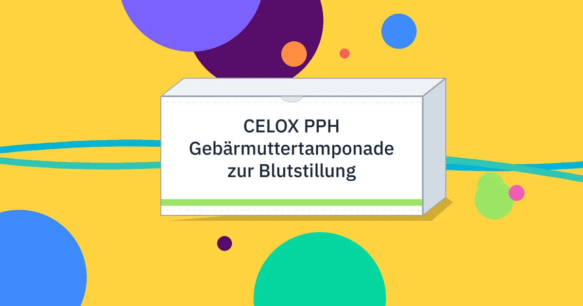 Symbolbild: Packung mit der Aufschrift CELOX PPH Gebärmuttertamponade zur Blutstillung (PZN 19375688) – Verfügbarkeit und Bezug in Apotheken in Frankfurt am Main