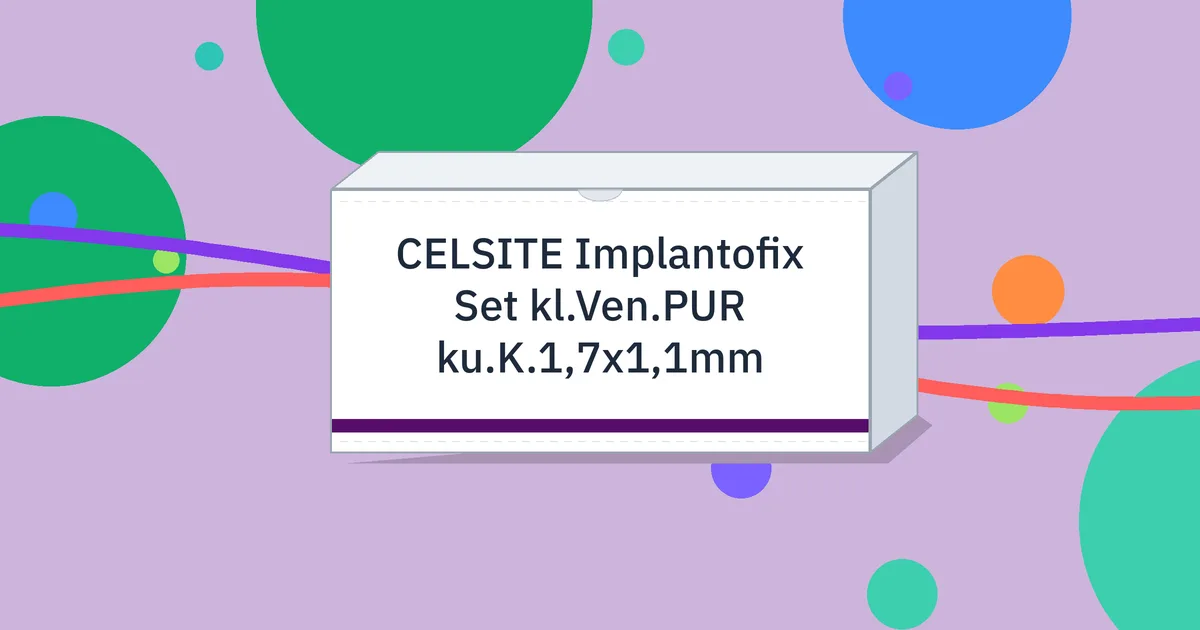 Symbolbild: Packung mit der Aufschrift CELSITE Implantofix Set kl.Ven.PUR ku.K.1,7x1,1mm (PZN 06868047) – Verfügbarkeit und Bezug in Apotheken in Frankfurt am Main