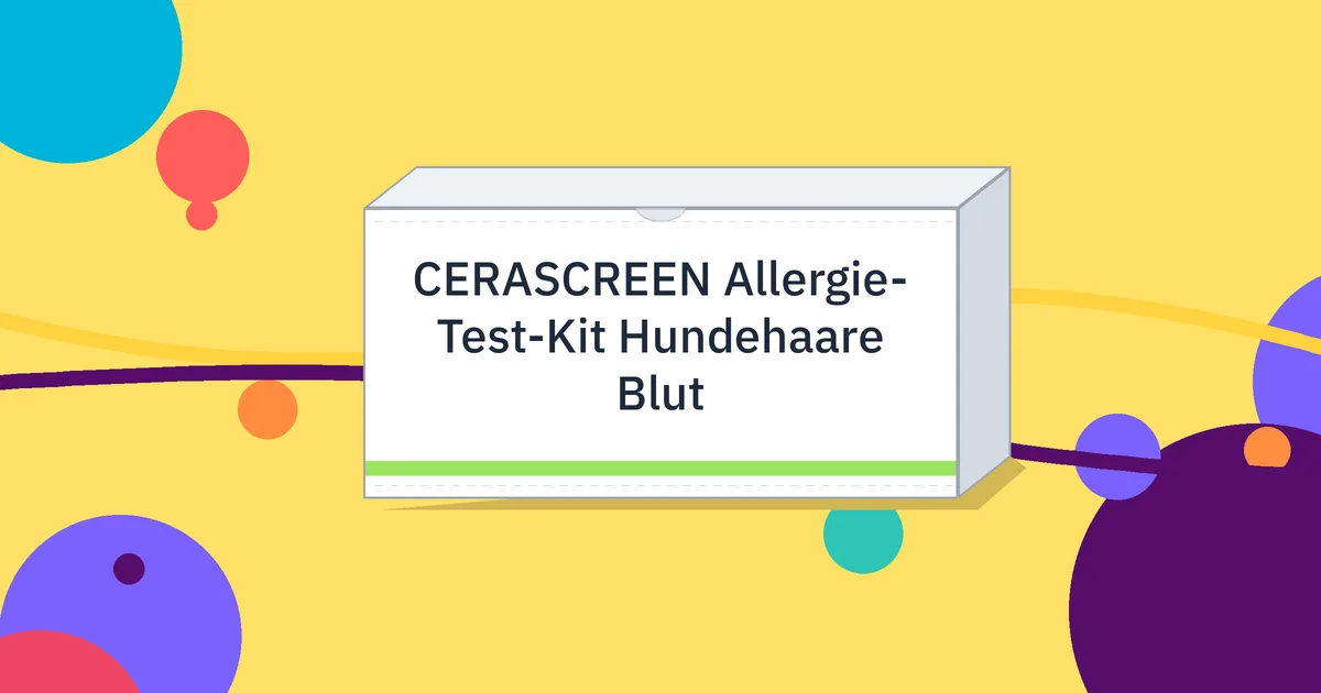 Symbolbild: Packung mit der Aufschrift CERASCREEN Allergie-Test-Kit Hundehaare Blut (PZN 17977271) – Verfügbarkeit und Bezug in Apotheken in Frankfurt am Main