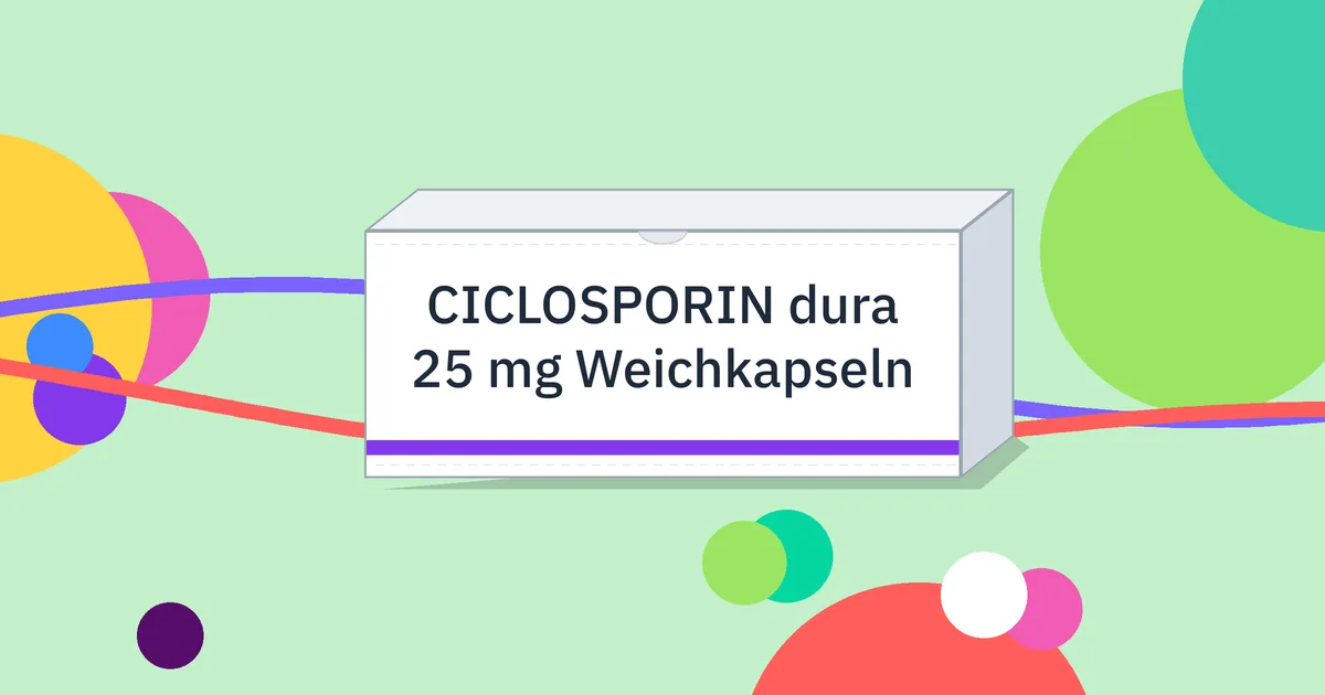 Symbolbild: Packung mit der Aufschrift CICLOSPORIN dura 25 mg Weichkapseln (PZN 20305322) – Verfügbarkeit und Bezug in Apotheken in Frankfurt am Main