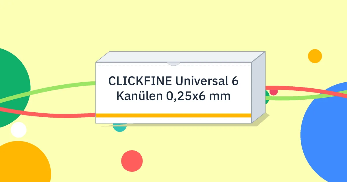 Symbolbild: Packung mit der Aufschrift CLICKFINE Universal 6 Kanülen 0,25x6 mm (PZN 17900647) – Verfügbarkeit und Bezug in Apotheken in Frankfurt am Main
