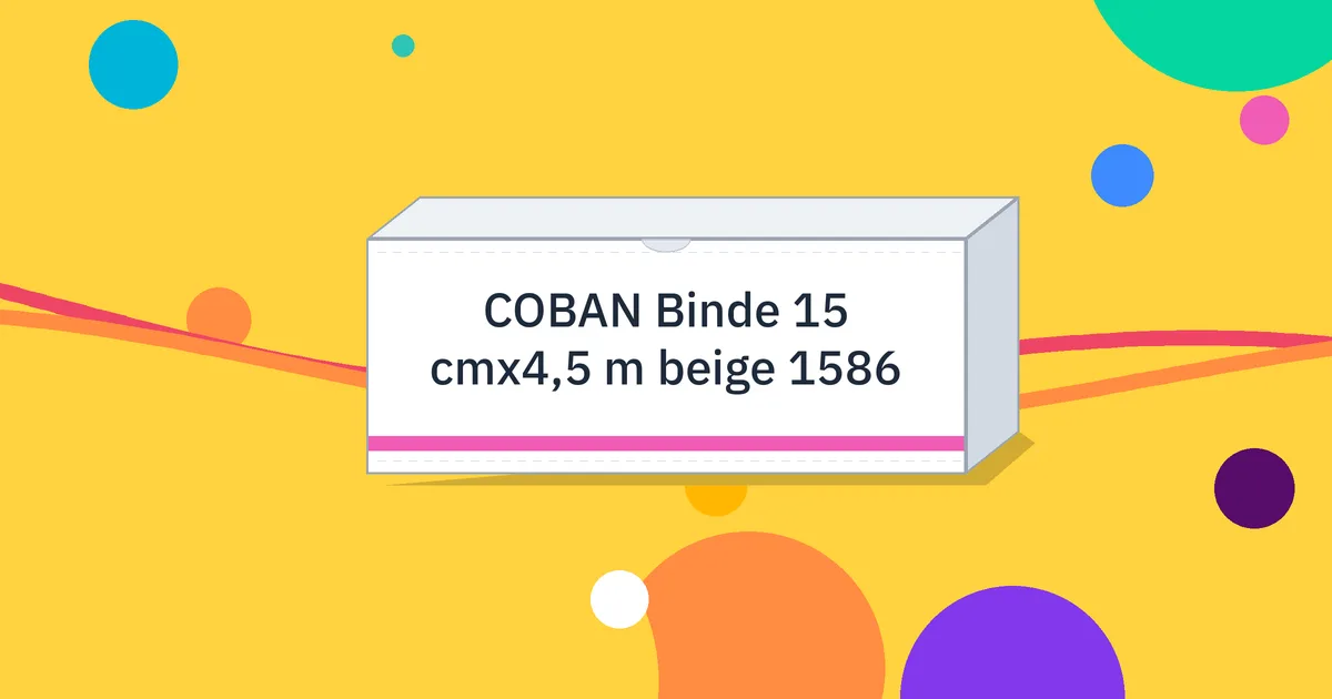 Symbolbild: Packung mit der Aufschrift COBAN Binde 15 cmx4,5 m beige 1586 (PZN 19696062) – Verfügbarkeit und Bezug in Apotheken in Frankfurt am Main