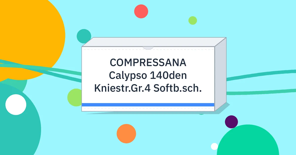 Symbolbild: Packung mit der Aufschrift COMPRESSANA Calypso 140den Kniestr.Gr.4 Softb.sch. (PZN 01880552) – Verfügbarkeit und Bezug in Apotheken in Frankfurt am Main