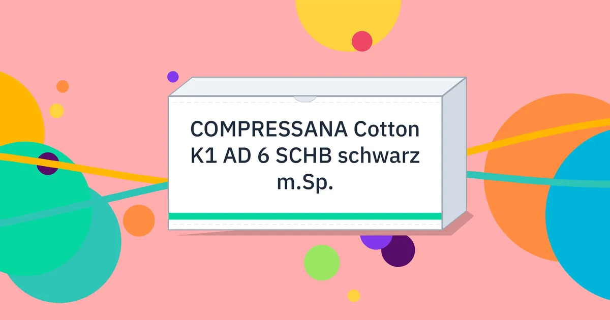 Symbolbild: Packung mit der Aufschrift COMPRESSANA Cotton K1 AD 6 SCHB schwarz m.Sp. (PZN 16959093) – Verfügbarkeit und Bezug in Apotheken in Frankfurt am Main