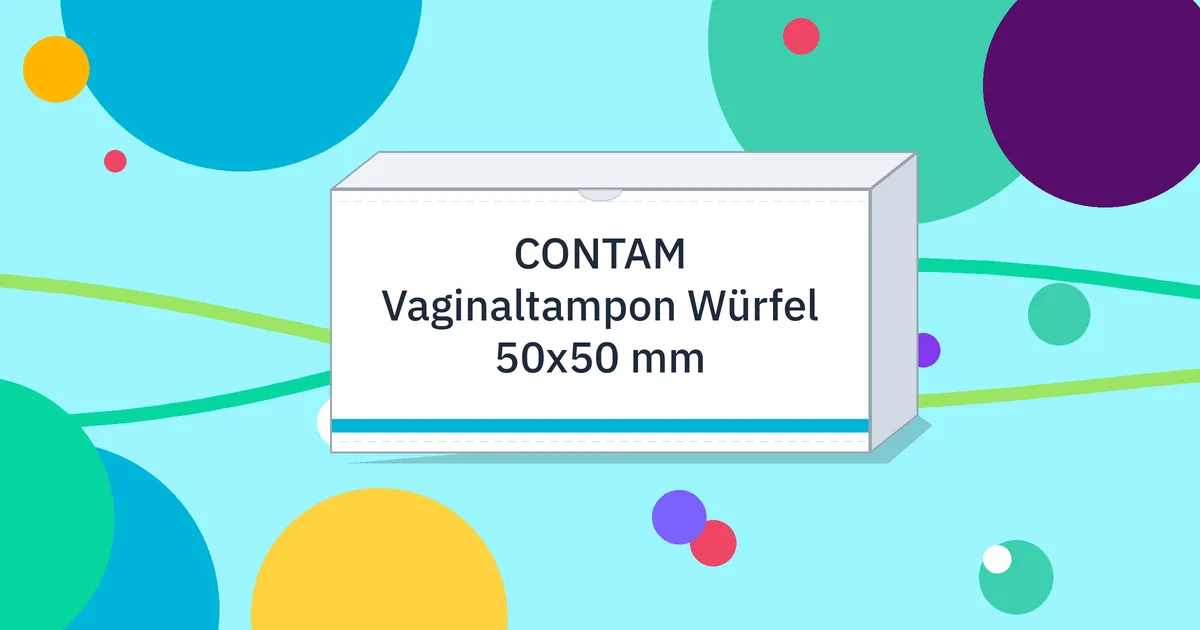 Symbolbild: Packung mit der Aufschrift CONTAM Vaginaltampon Würfel 50x50 mm (PZN 11615207) – Verfügbarkeit und Bezug in Apotheken in Frankfurt am Main