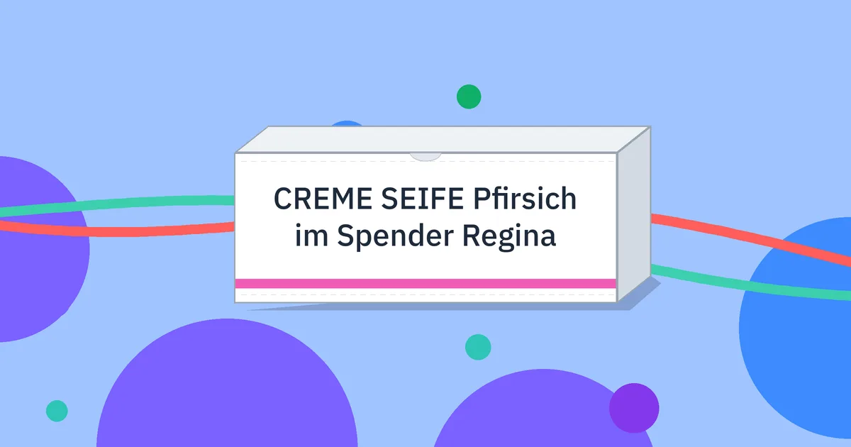 Symbolbild: Packung mit der Aufschrift CREME SEIFE Pfirsich im Spender Regina (PZN 15422161) – Verfügbarkeit und Bezug in Apotheken in Frankfurt am Main