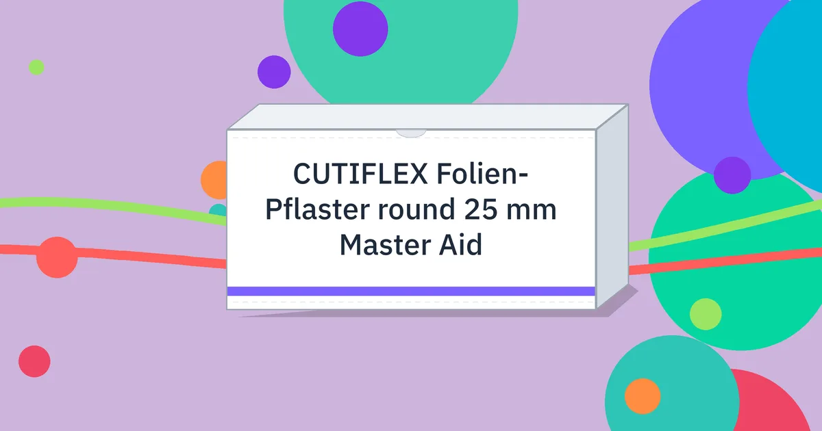 Symbolbild: Packung mit der Aufschrift CUTIFLEX Folien-Pflaster round 25 mm Master Aid (PZN 02506637) – Verfügbarkeit und Bezug in Apotheken in Frankfurt am Main