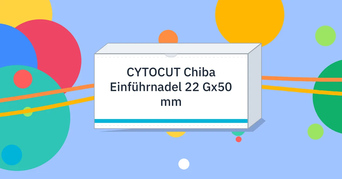 Symbolbild: Packung mit der Aufschrift CYTOCUT Chiba Einführnadel 22 Gx50 mm (PZN 16919515) – Verfügbarkeit und Bezug in Apotheken in Frankfurt am Main