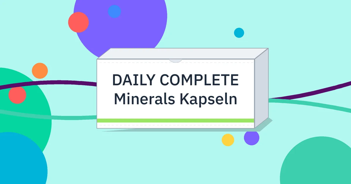 Symbolbild: Packung mit der Aufschrift DAILY COMPLETE Minerals Kapseln (PZN 13349520) – Verfügbarkeit und Bezug in Apotheken in Frankfurt am Main