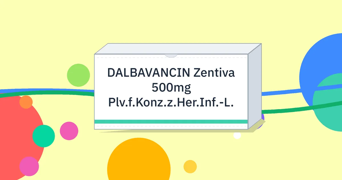 Symbolbild: Packung mit der Aufschrift DALBAVANCIN Zentiva 500mg Plv.f.Konz.z.Her.Inf.-L. (PZN 19842670) – Verfügbarkeit und Bezug in Apotheken in Frankfurt am Main