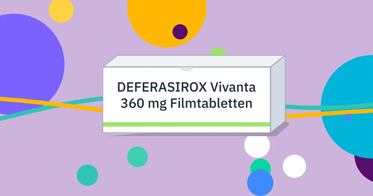 Symbolbild: Packung mit der Aufschrift DEFERASIROX Vivanta 360 mg Filmtabletten (PZN 17940256) – Verfügbarkeit und Bezug in Apotheken in Frankfurt am Main