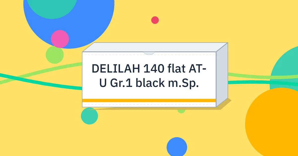 Symbolbild: Packung mit der Aufschrift DELILAH 140 flat AT-U Gr.1 black m.Sp. (PZN 14248270) – Verfügbarkeit und Bezug in Apotheken in Frankfurt am Main