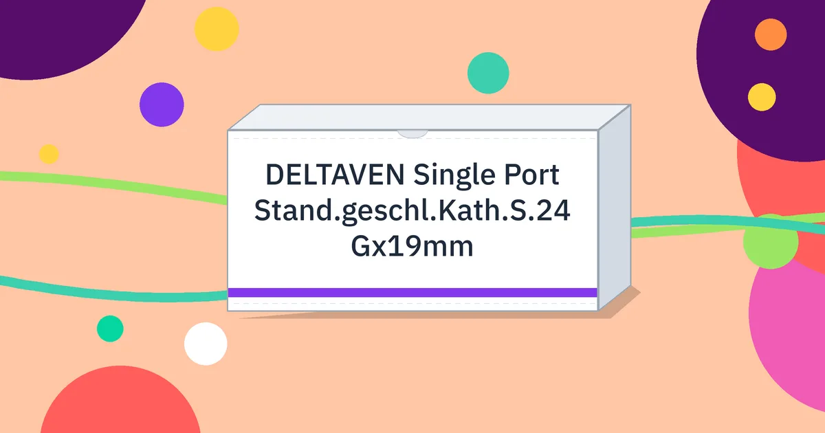Symbolbild: Packung mit der Aufschrift DELTAVEN Single Port Stand.geschl.Kath.S.24 Gx19mm (PZN 18873355) – Verfügbarkeit und Bezug in Apotheken in Frankfurt am Main