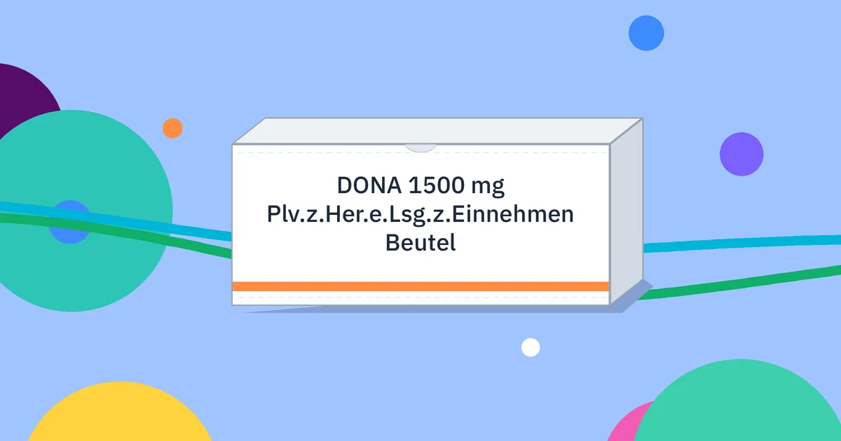 Symbolbild: Packung mit der Aufschrift DONA 1500 mg Plv.z.Her.e.Lsg.z.Einnehmen Beutel (PZN 02334366) – Verfügbarkeit und Bezug in Apotheken in Frankfurt am Main