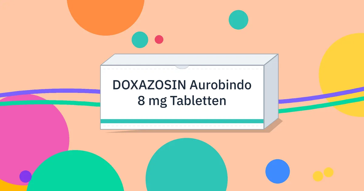 Symbolbild: Packung mit der Aufschrift DOXAZOSIN Aurobindo 8 mg Tabletten (PZN 09673657) – Verfügbarkeit und Bezug in Apotheken in Frankfurt am Main
