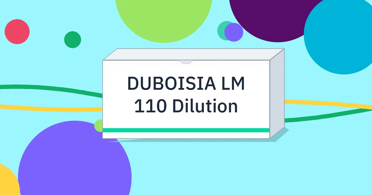 Symbolbild: Packung mit der Aufschrift DUBOISIA LM 110 Dilution (PZN 13467308) – Verfügbarkeit und Bezug in Apotheken in Frankfurt am Main