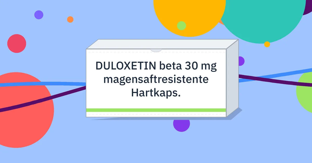 Symbolbild: Packung mit der Aufschrift DULOXETIN beta 30 mg magensaftresistente Hartkaps. (PZN 11223625) – Verfügbarkeit und Bezug in Apotheken in Frankfurt am Main