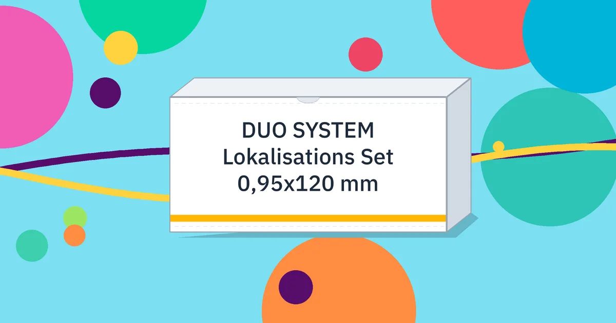 Symbolbild: Packung mit der Aufschrift DUO SYSTEM Lokalisations Set 0,95x120 mm (PZN 20085642) – Verfügbarkeit und Bezug in Apotheken in Frankfurt am Main