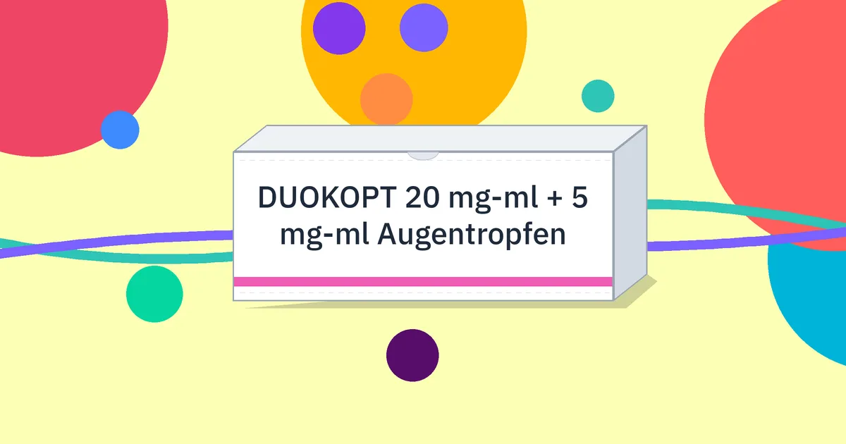 Symbolbild: Packung mit der Aufschrift DUOKOPT 20 mg-ml + 5 mg-ml Augentropfen (PZN 10746232) – Verfügbarkeit und Bezug in Apotheken in Frankfurt am Main