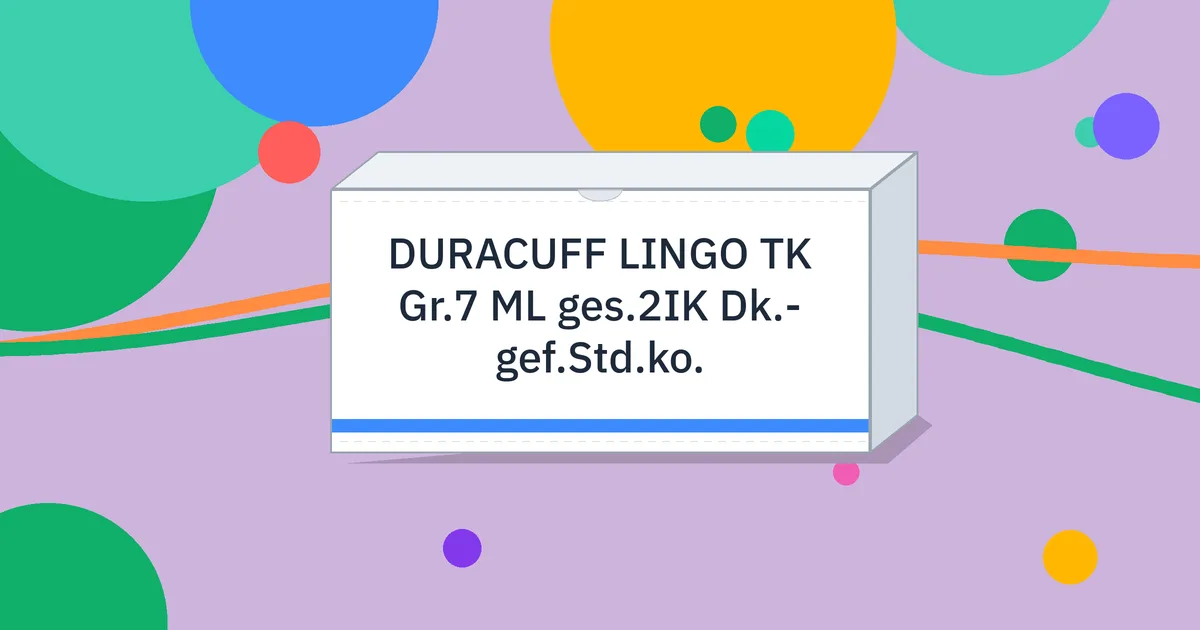 Symbolbild: Packung mit der Aufschrift DURACUFF LINGO TK Gr.7 ML ges.2IK Dk.-gef.Std.ko. (PZN 04961156) – Verfügbarkeit und Bezug in Apotheken in Frankfurt am Main