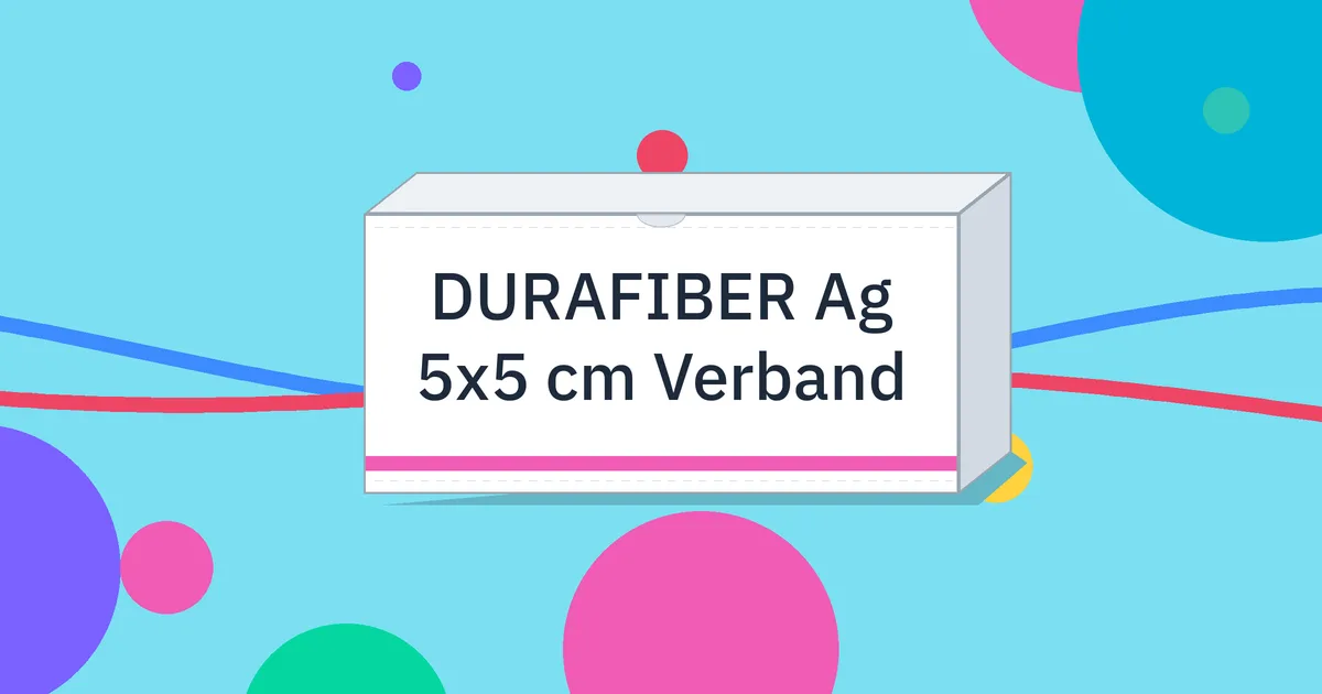 Symbolbild: Packung mit der Aufschrift DURAFIBER Ag 5x5 cm Verband (PZN 18034703) – Verfügbarkeit und Bezug in Apotheken in Frankfurt am Main