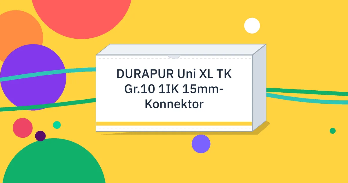 Symbolbild: Packung mit der Aufschrift DURAPUR Uni XL TK Gr.10 1IK 15mm-Konnektor (PZN 16030486) – Verfügbarkeit und Bezug in Apotheken in Frankfurt am Main