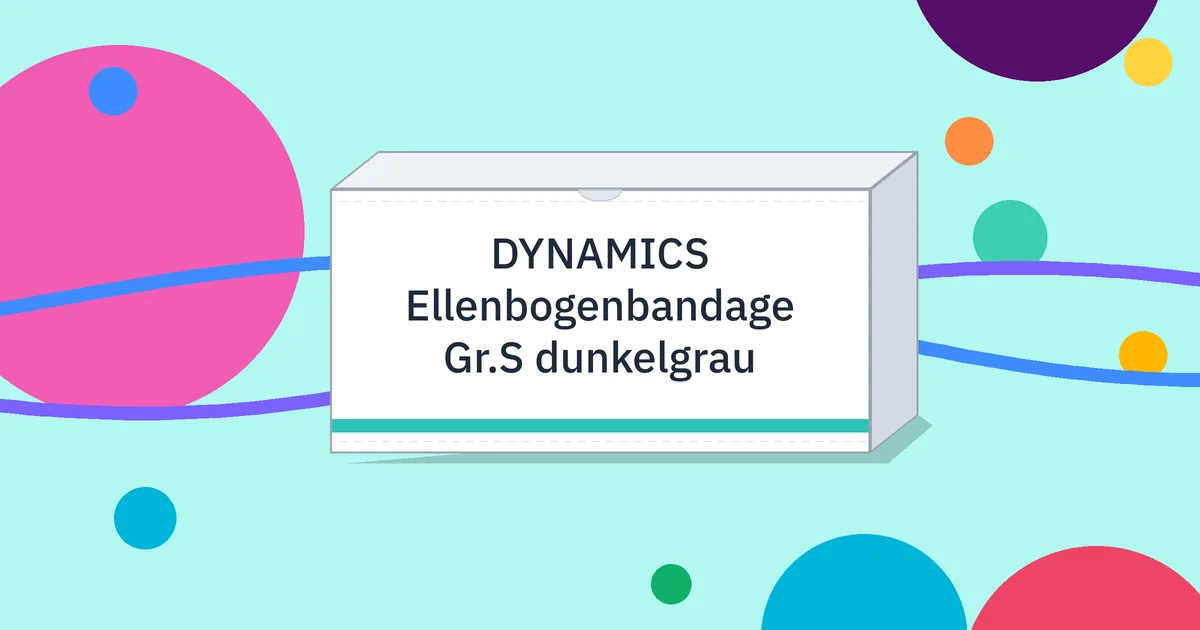 Symbolbild: Packung mit der Aufschrift DYNAMICS Ellenbogenbandage Gr.S dunkelgrau (PZN 10632008) – Verfügbarkeit und Bezug in Apotheken in Frankfurt am Main