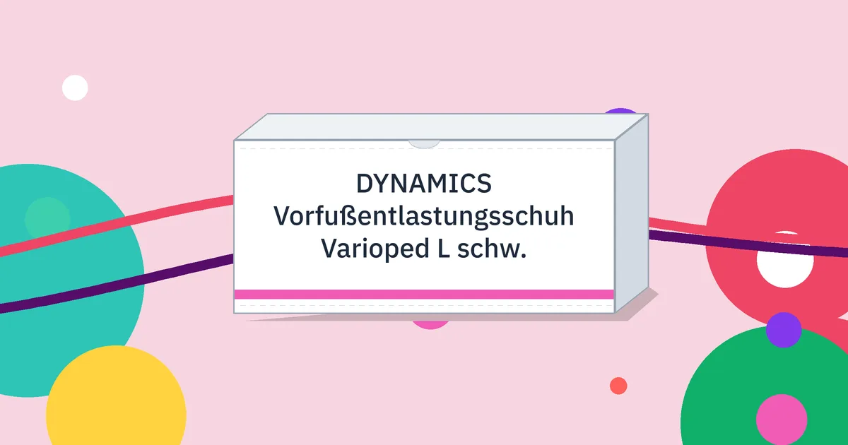 Symbolbild: Packung mit der Aufschrift DYNAMICS Vorfußentlastungsschuh Varioped L schw. (PZN 10635811) – Verfügbarkeit und Bezug in Apotheken in Frankfurt am Main