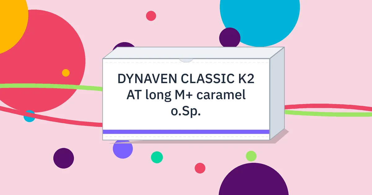 Symbolbild: Packung mit der Aufschrift DYNAVEN CLASSIC K2 AT long M+ caramel o.Sp. (PZN 18419107) – Verfügbarkeit und Bezug in Apotheken in Frankfurt am Main