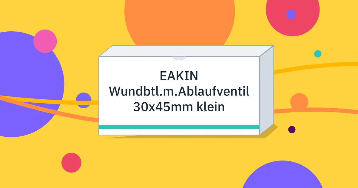Symbolbild: Packung mit der Aufschrift EAKIN Wundbtl.m.Ablaufventil 30x45mm klein (PZN 05493214) – Verfügbarkeit und Bezug in Apotheken in Frankfurt am Main