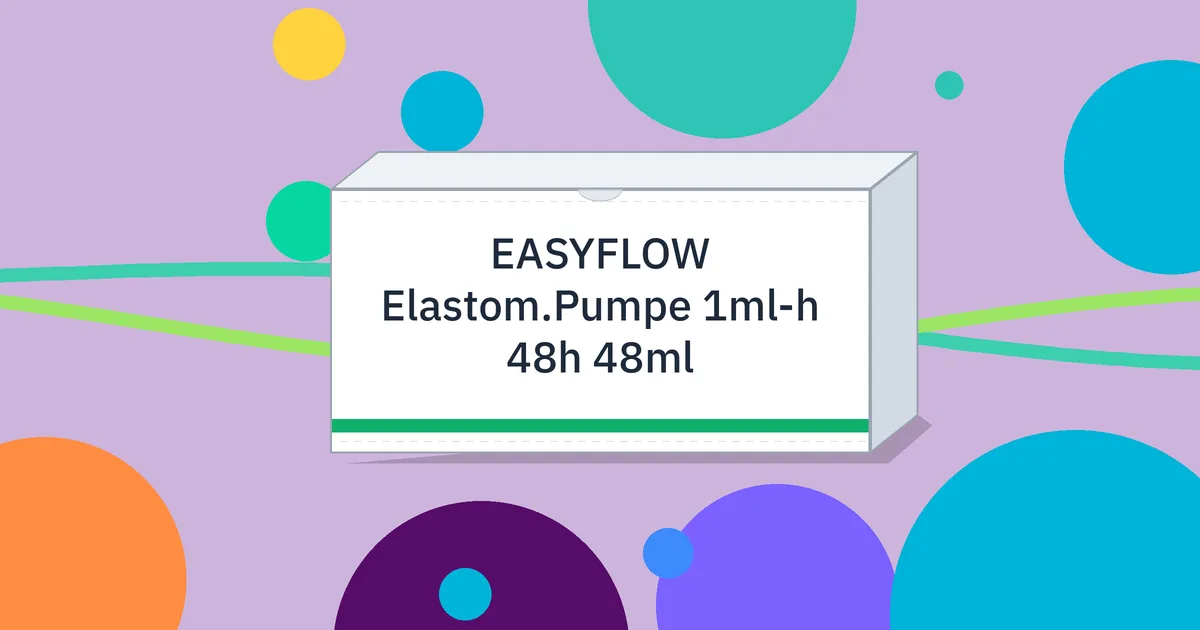 Symbolbild: Packung mit der Aufschrift EASYFLOW Elastom.Pumpe 1ml-h 48h 48ml (PZN 19789384) – Verfügbarkeit und Bezug in Apotheken in Frankfurt am Main