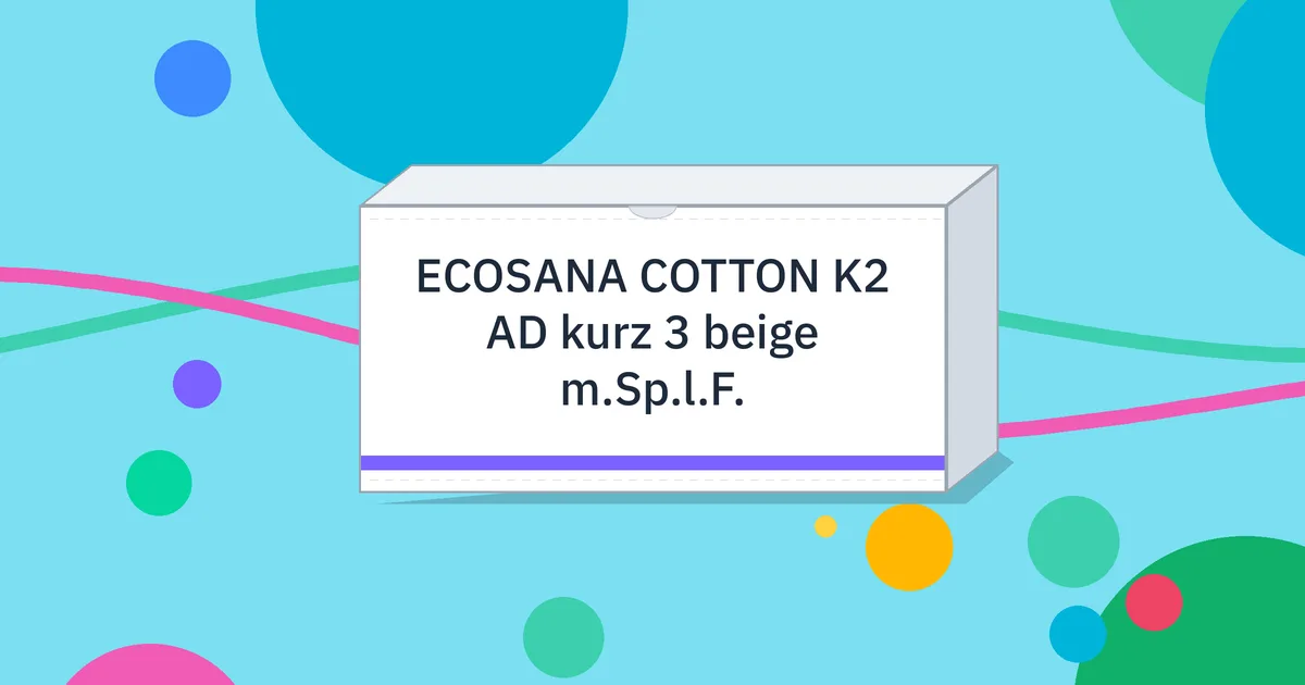 Symbolbild: Packung mit der Aufschrift ECOSANA COTTON K2 AD kurz 3 beige m.Sp.l.F. (PZN 16947629) – Verfügbarkeit und Bezug in Apotheken in Frankfurt am Main
