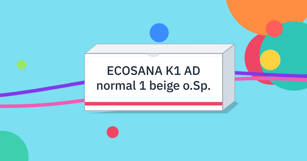 Symbolbild: Packung mit der Aufschrift ECOSANA K1 AD normal 1 beige o.Sp. (PZN 04724255) – Verfügbarkeit und Bezug in Apotheken in Frankfurt am Main