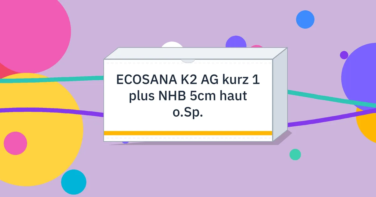 Symbolbild: Packung mit der Aufschrift ECOSANA K2 AG kurz 1 plus NHB 5cm haut o.Sp. (PZN 01387225) – Verfügbarkeit und Bezug in Apotheken in Frankfurt am Main