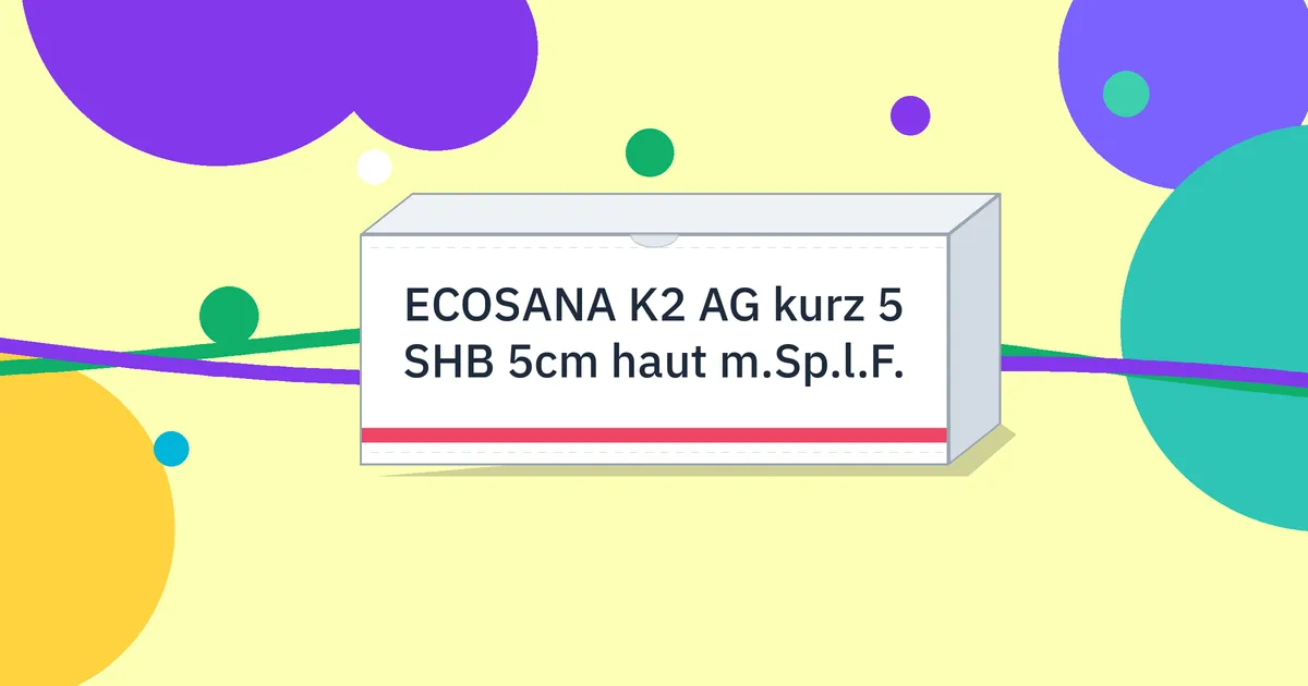 Symbolbild: Packung mit der Aufschrift ECOSANA K2 AG kurz 5 SHB 5cm haut m.Sp.l.F. (PZN 10955237) – Verfügbarkeit und Bezug in Apotheken in Frankfurt am Main