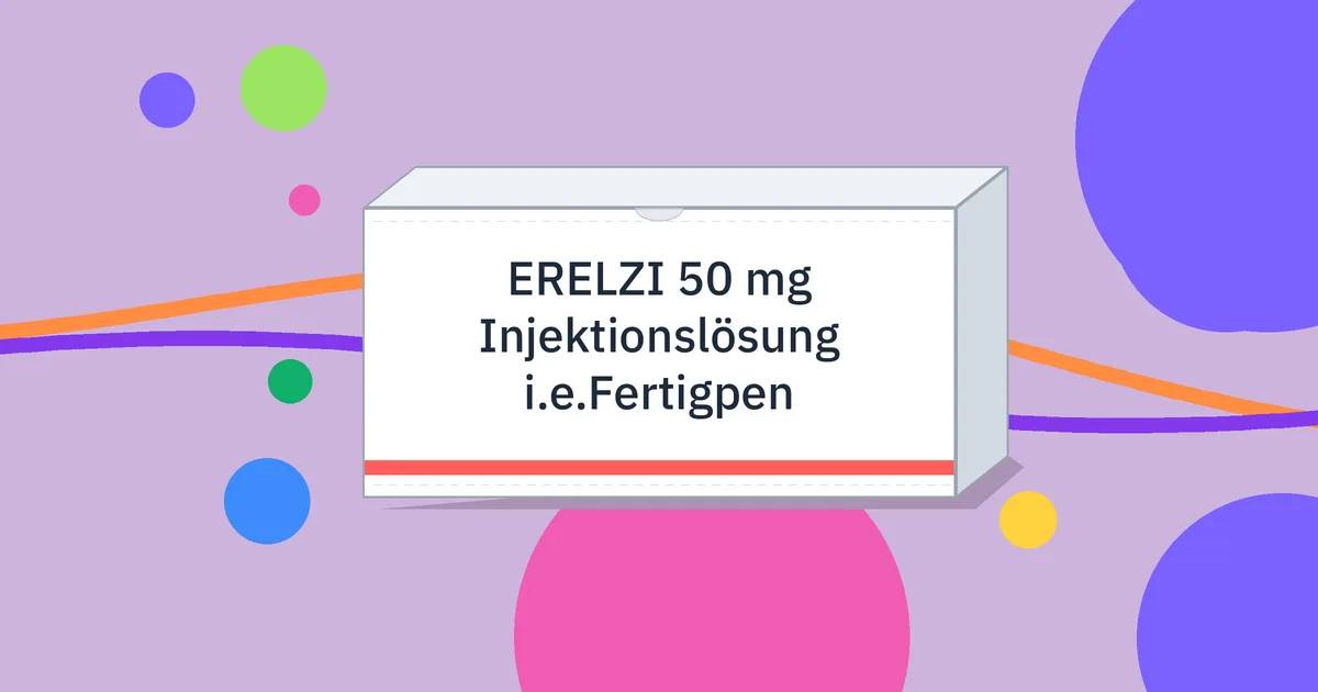 Symbolbild: Packung mit der Aufschrift ERELZI 50 mg Injektionslösung i.e.Fertigpen (PZN 17312465) – Verfügbarkeit und Bezug in Apotheken in Frankfurt am Main