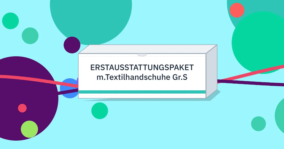 Symbolbild: Packung mit der Aufschrift ERSTAUSSTATTUNGSPAKET m.Textilhandschuhe Gr.S (PZN 14409862) – Verfügbarkeit und Bezug in Apotheken in Frankfurt am Main