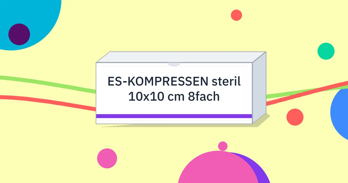 Symbolbild: Packung mit der Aufschrift ES-KOMPRESSEN steril 10x10 cm 8fach (PZN 18672912) – Verfügbarkeit und Bezug in Apotheken in Frankfurt am Main