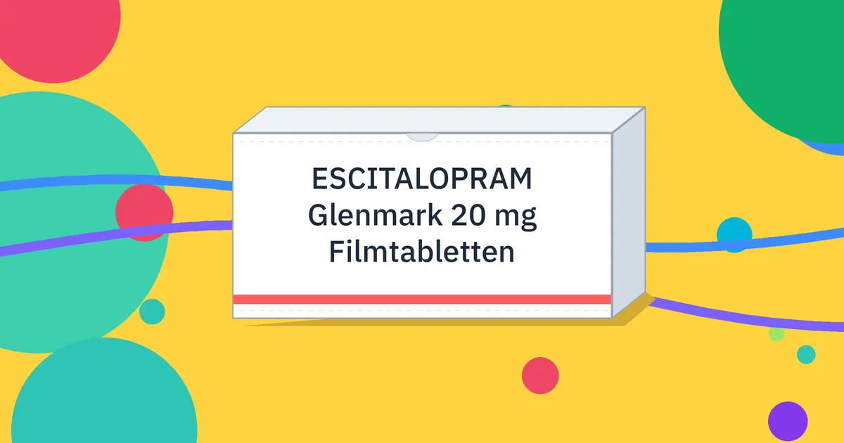 Symbolbild: Packung mit der Aufschrift ESCITALOPRAM Glenmark 20 mg Filmtabletten (PZN 10353343) – Verfügbarkeit und Bezug in Apotheken in Frankfurt am Main