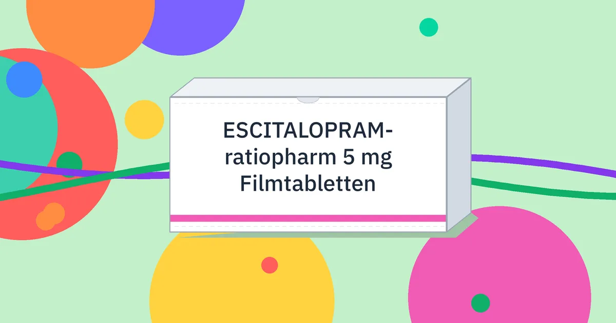 Symbolbild: Packung mit der Aufschrift ESCITALOPRAM-ratiopharm 5 mg Filmtabletten (PZN 00269340) – Verfügbarkeit und Bezug in Apotheken in Frankfurt am Main