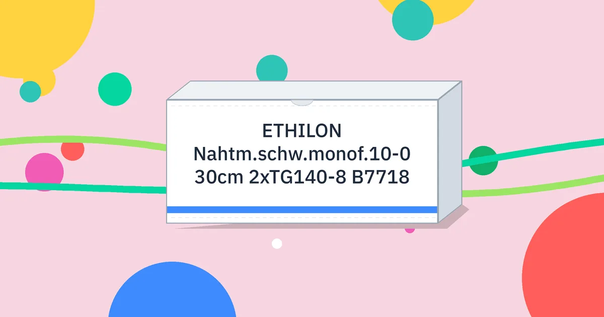 Symbolbild: Packung mit der Aufschrift ETHILON Nahtm.schw.monof.10-0 30cm 2xTG140-8 B7718 (PZN 20918639) – Verfügbarkeit und Bezug in Apotheken in Frankfurt am Main