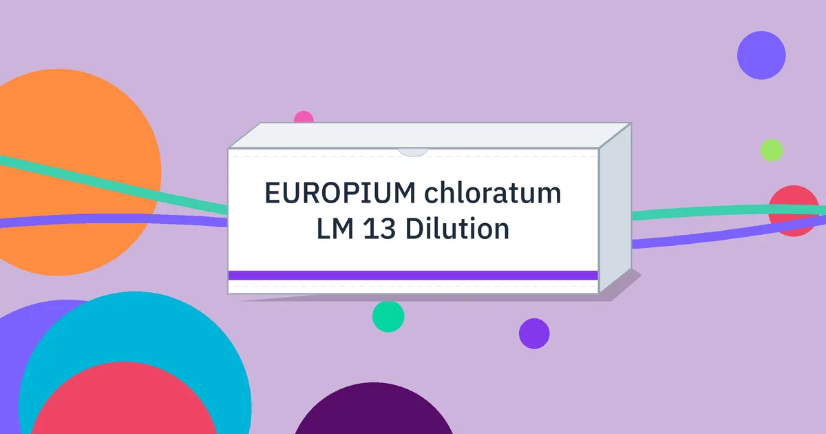Symbolbild: Packung mit der Aufschrift EUROPIUM chloratum LM 13 Dilution (PZN 13484175) – Verfügbarkeit und Bezug in Apotheken in Frankfurt am Main