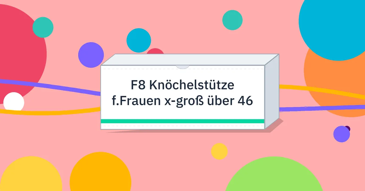 Symbolbild: Packung mit der Aufschrift F8 Knöchelstütze f.Frauen x-groß über 46 (PZN 04496340) – Verfügbarkeit und Bezug in Apotheken in Frankfurt am Main