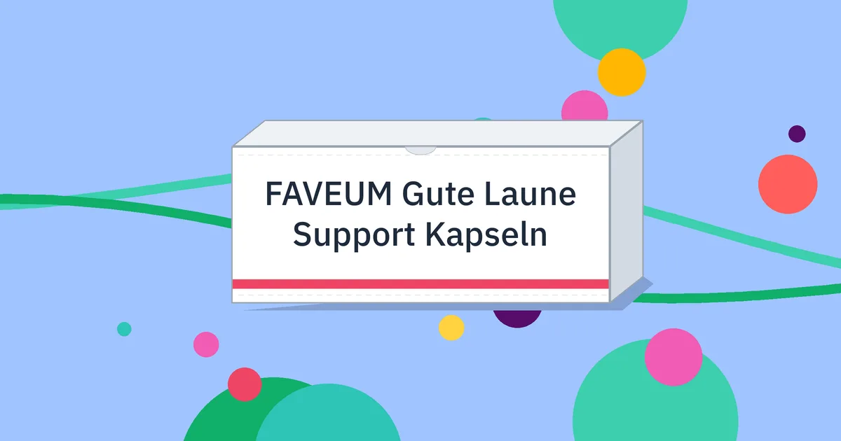Symbolbild: Packung mit der Aufschrift FAVEUM Gute Laune Support Kapseln (PZN 16831200) – Verfügbarkeit und Bezug in Apotheken in Frankfurt am Main