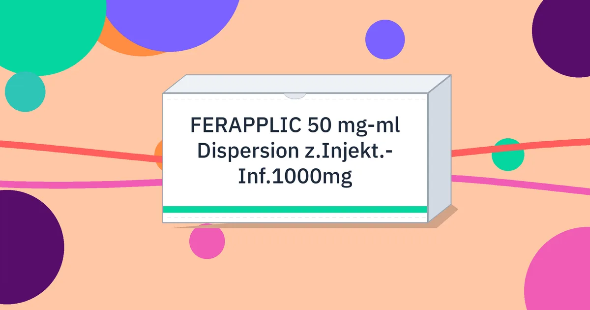 Symbolbild: Packung mit der Aufschrift FERAPPLIC 50 mg-ml Dispersion z.Injekt.-Inf.1000mg (PZN 18426136) – Verfügbarkeit und Bezug in Apotheken in Frankfurt am Main
