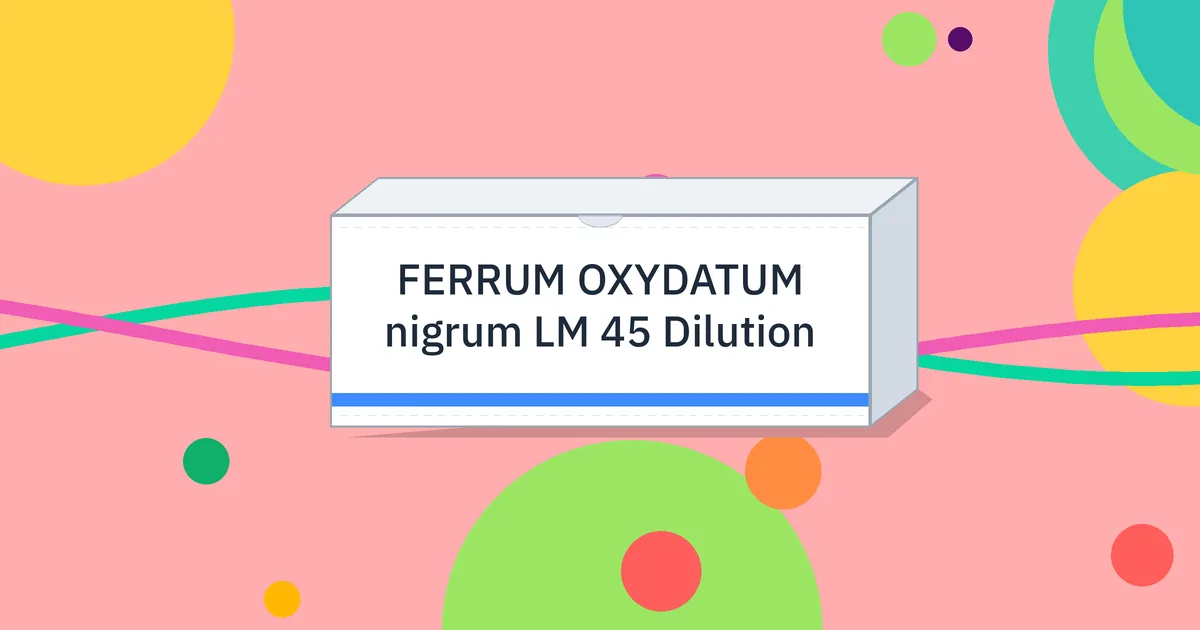 Symbolbild: Packung mit der Aufschrift FERRUM OXYDATUM nigrum LM 45 Dilution (PZN 12851424) – Verfügbarkeit und Bezug in Apotheken in Frankfurt am Main