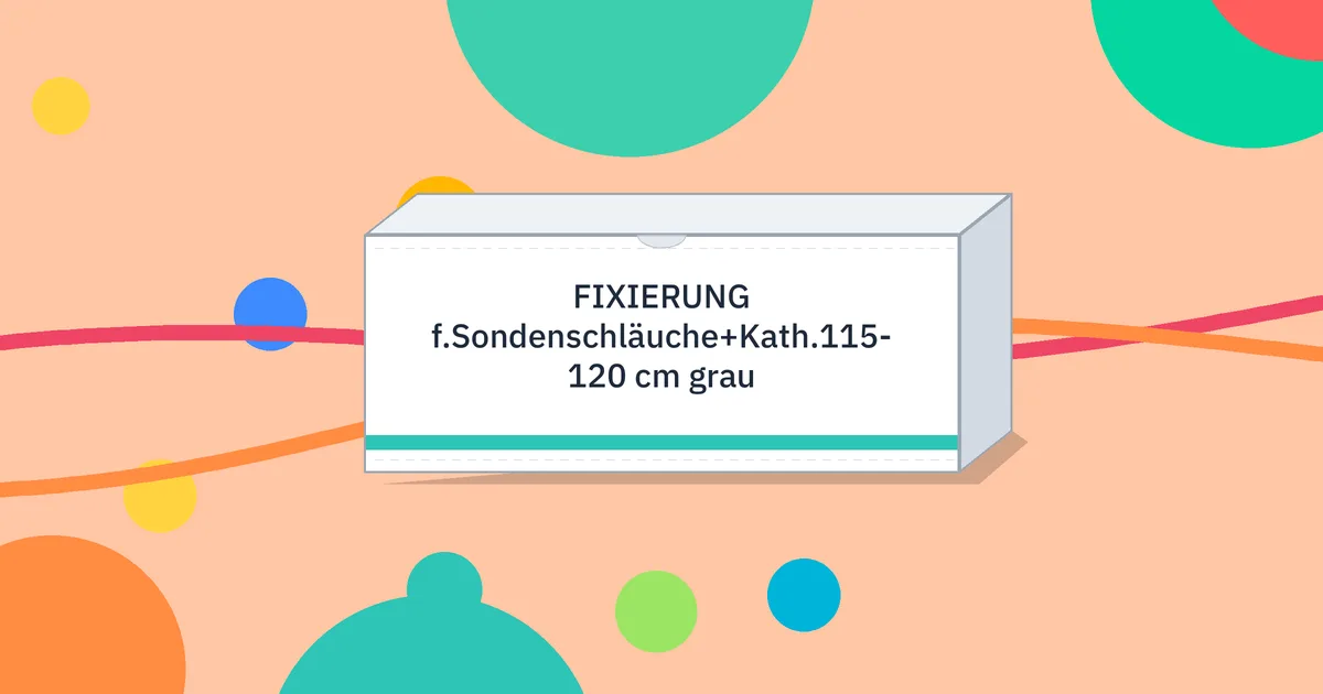 Symbolbild: Packung mit der Aufschrift FIXIERUNG f.Sondenschläuche+Kath.115-120 cm grau (PZN 20653075) – Verfügbarkeit und Bezug in Apotheken in Frankfurt am Main